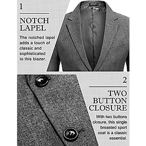 COOFANDY Gray Blazer Men Casual Two Buttons Sport Coats Slim Fitted Lightweight Suit Jacket, Gray, M