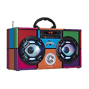 Wireless Express - Mini Boombox with LED Speakers – Retro Bluetooth Speaker w/Enhanced FM Radio - Perfect for Home and Outdoor (Retro)