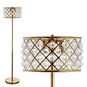 JONATHAN Y JYL9000A Elizabeth 60" Crystal/Metal LED Floor Lamp, Contemporary, Transitional, Elegant, Geometric, Office, Living Room, Family Room, Dining Room, Bedroom, Hallway, Foyer, Brass Gold/Clear