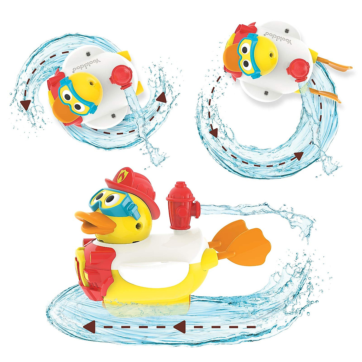 Yookidoo Jet Duck Firefighter Bath Toy with Powered Water Hydrant Shooter - Sensory Development & Bath Time Fun for Kids - Battery Operated Bath Toy with 15 Pieces - Ages 2+