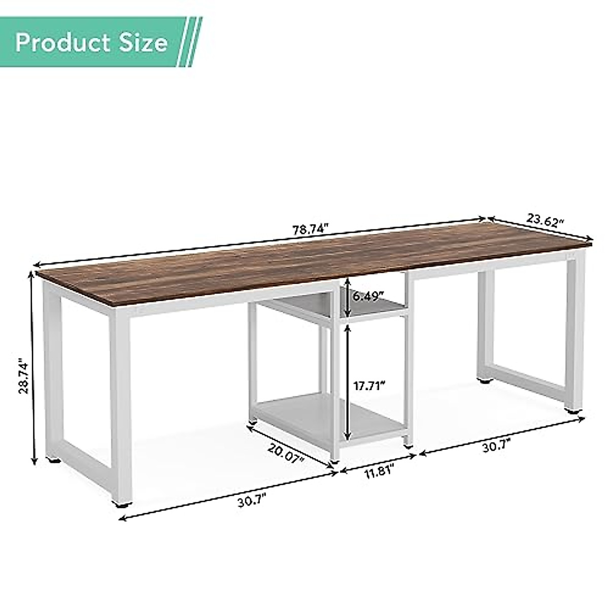Tribesigns 78 Inches Computer Desk, Extra Large Two Person Office Desk with Shelf, Double Workstation Desk for Home Office (Brown/White)
