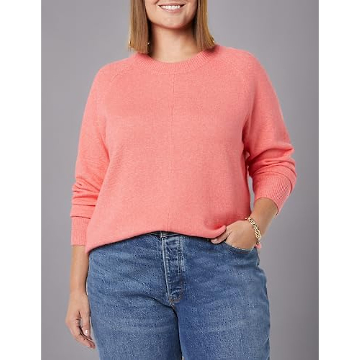 Amazon Essentials Women's Classic-Fit Soft Touch Long-Sleeve Crewneck Sweater, Coral Pink, Medium