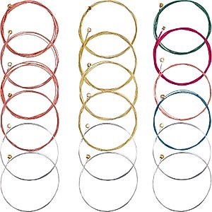 Bememo 3 Sets of 6 Guitar Strings Replacement Steel String for Acoustic Guitar Spare Strings for Beginner Guitarists (1 Brass Set, 1 Copper Set and 1 Multicolor Set)