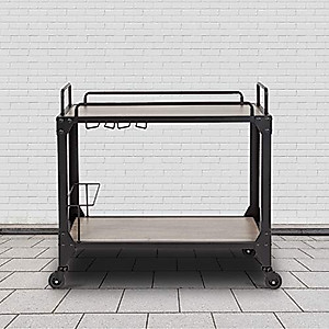 Flash Furniture Midtown Wood and Iron Kitchen Serving and Bar Cart with Wine Glass Holders, Light Oak 31 x 32.25 x 16