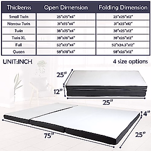 Tri-Fold Gel Memory Foam Mattress - Portable, Foldable Mattress with Washable Cover & Non-Slip Bottom & Breathable Sides, CertiPUR-US Certified, Fiberglass Free, 4 Inch Small Twin