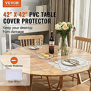 VEVOR Clear Table Cover Protector, 42 inch/1068 mm Round Table Cover, 1.5 mm Thick PVC Plastic Tablecloth, Waterproof Desktop Protector for Writing Desk, Coffee Table, Dining Room Table