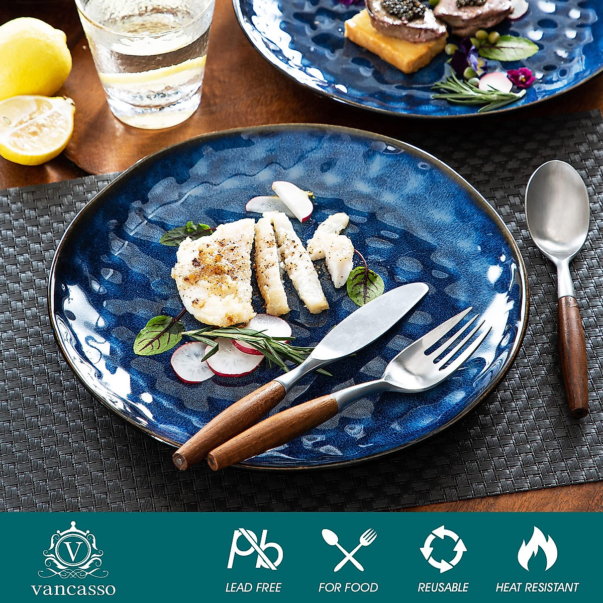 vancasso Starry Dinner Plates, 10.5 Inch Ceramic Plates, Microwave, Oven and Dishwasher Safe Plates Set of 4, Modern Dinnerware Dishes Set&Scratch Resistant-Blue