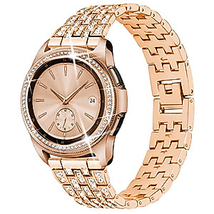 Dsytom Compatible with Galaxy Watch 42mm Band Women+ Bezel, 20mm Jewelry Watchband & Bezel Ring Cover Diamond Strap Bracelet for Samsung Galaxy Watch 4 Classic 42mm (Rose gold)