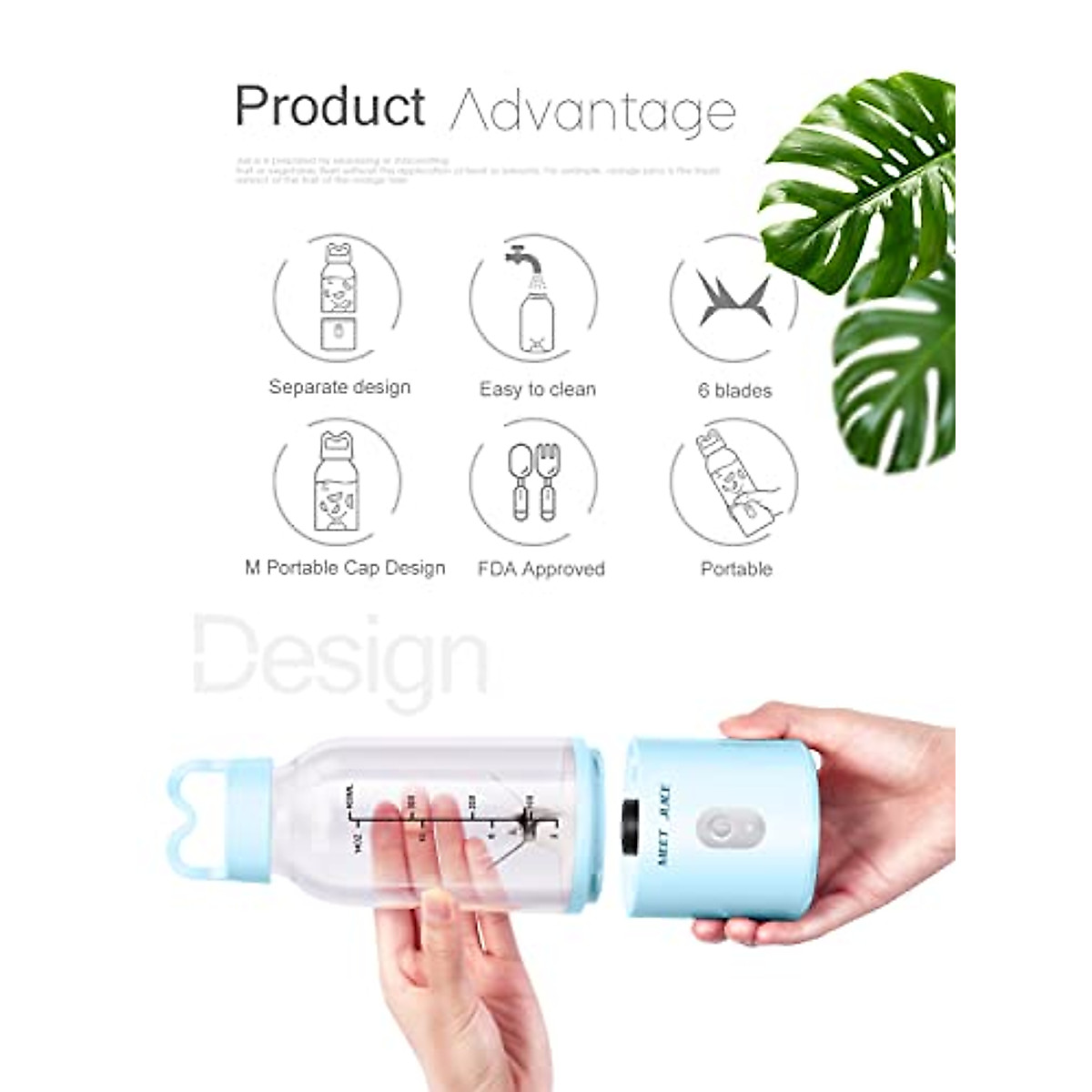 MEET JUICE Portable Personal Size Blender Mini Blender Large Capacity with 6 Blade Wireless Blender Making Shakes and Smoothies