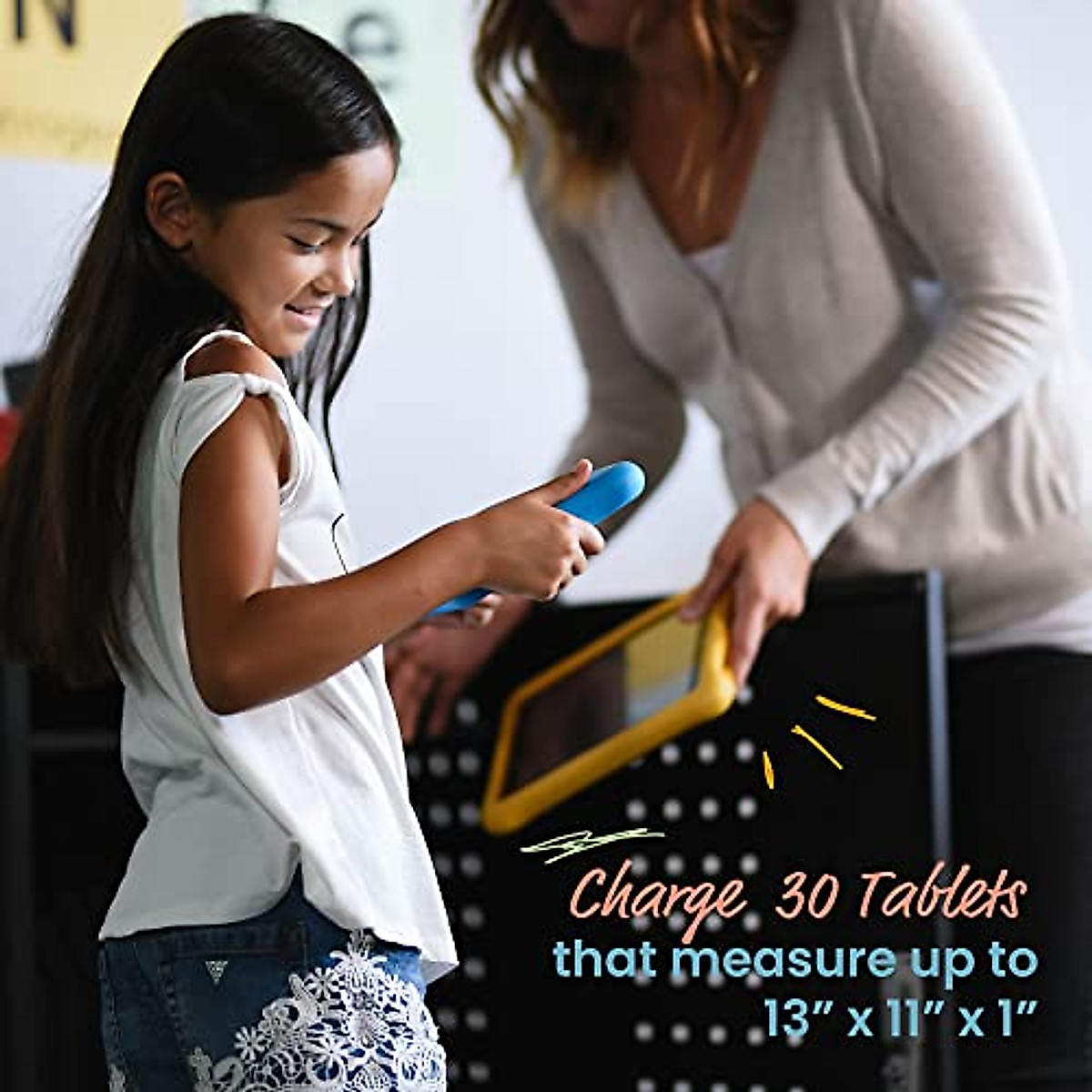 ECR4Kids 30-Bay Charging Cart, Classroom Storage, Black