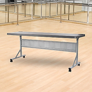 National Public Seating 24 x 72 Inch Flip N Store Blow-Molded Plastic Flipper Training Table with 4 Caster Wheels and 2 Grommet Holes, Charcoal Slate