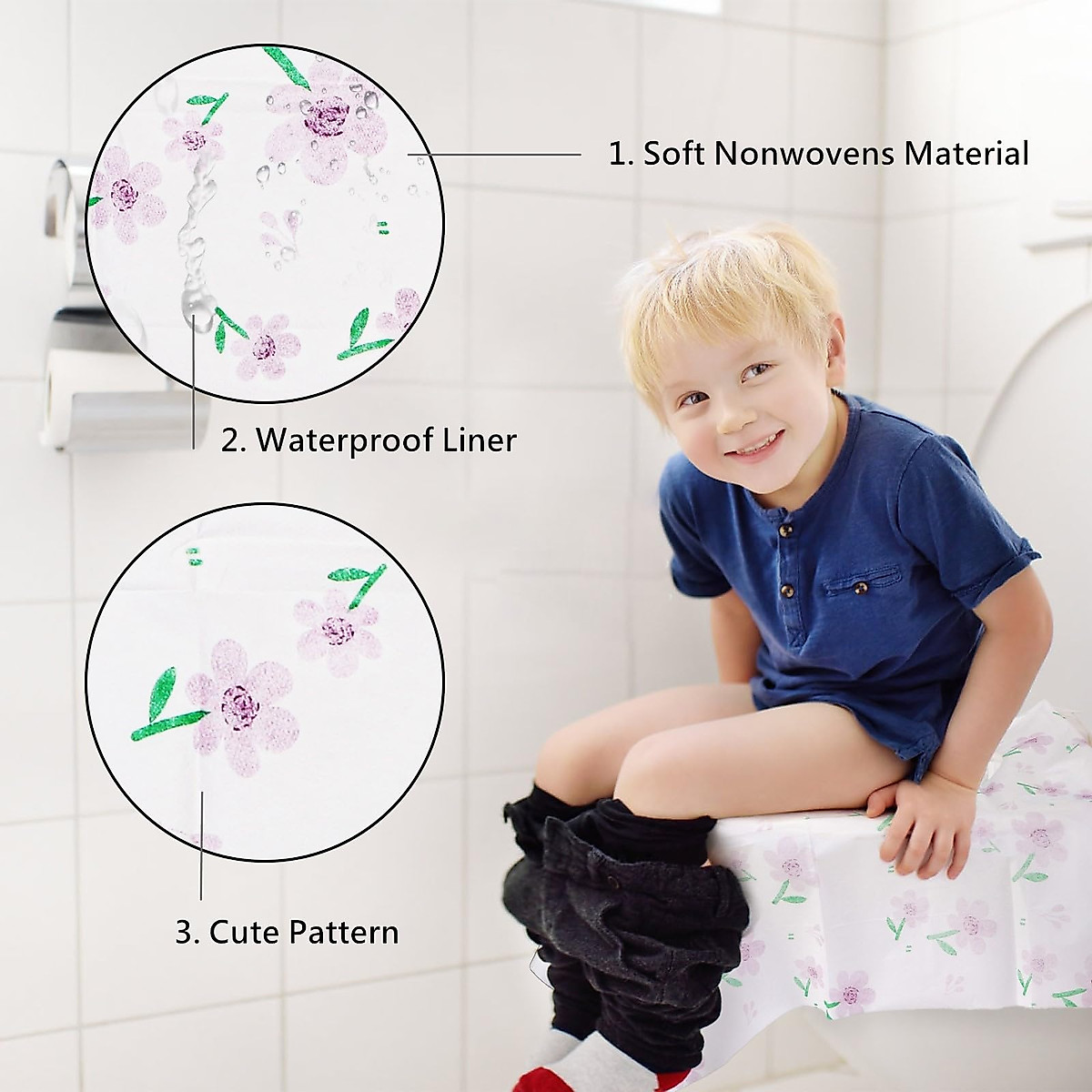 Tebery 50 Pack Extra Large Disposable Toilet Seat Covers, Cute Printed Potty Seat Covers for Toddlers, Kids, and Adults - Waterproof, Portable for Travel
