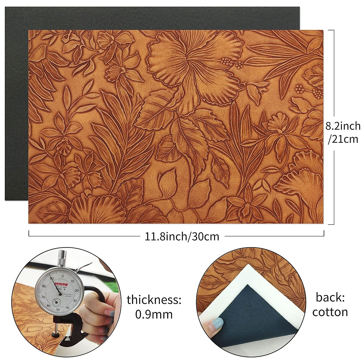 SHUANGART 7 Pcs Embossed Faux Leather Sheets for Earrings Purses Making, 8.2" X 11.8" with Embossed Textured Synthetic Fabric Sheets for DIY Bows Wallet Sewing Crafts (Flower)