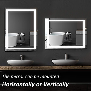 HOMCOM LED Bathroom Mirror Wall Mount Vanity Make Up Mirror with Dimmable Touch Switch Control and Defogger, Waterproof - 32" x 24"