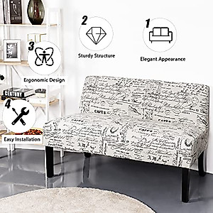 Giantex Armless Loveseat Sofa Modern Sofa Chair Couch Wood Living Room Leisure Fabric Furniture (Letter-Design)