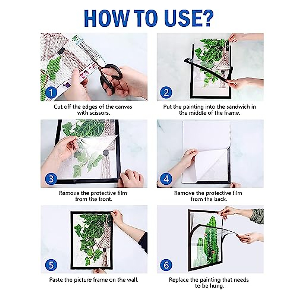 ZuoAnLF 6 Pack Diamond Painting Kits with 3 Magnetic Black Frames, Diamond Art Kit for Beginners DIY Full Drill Gem Art, Magnetic Diamond Painting Frames 30x40cm/12 x 16 Inch