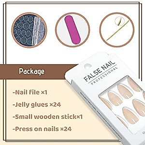 YOSOMK Nude Press on Nails Almond Shaped Fake Nails Medium Glossy Stick on Nails Natural Full Cover False Nails Acrylic Glue on Nails for Women