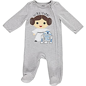 STAR WARS Princess Leia R2-D2 Newborn Baby Girls 2 Pack Zip Up Sleep N' Play Coveralls Grey/White 0-3 Months