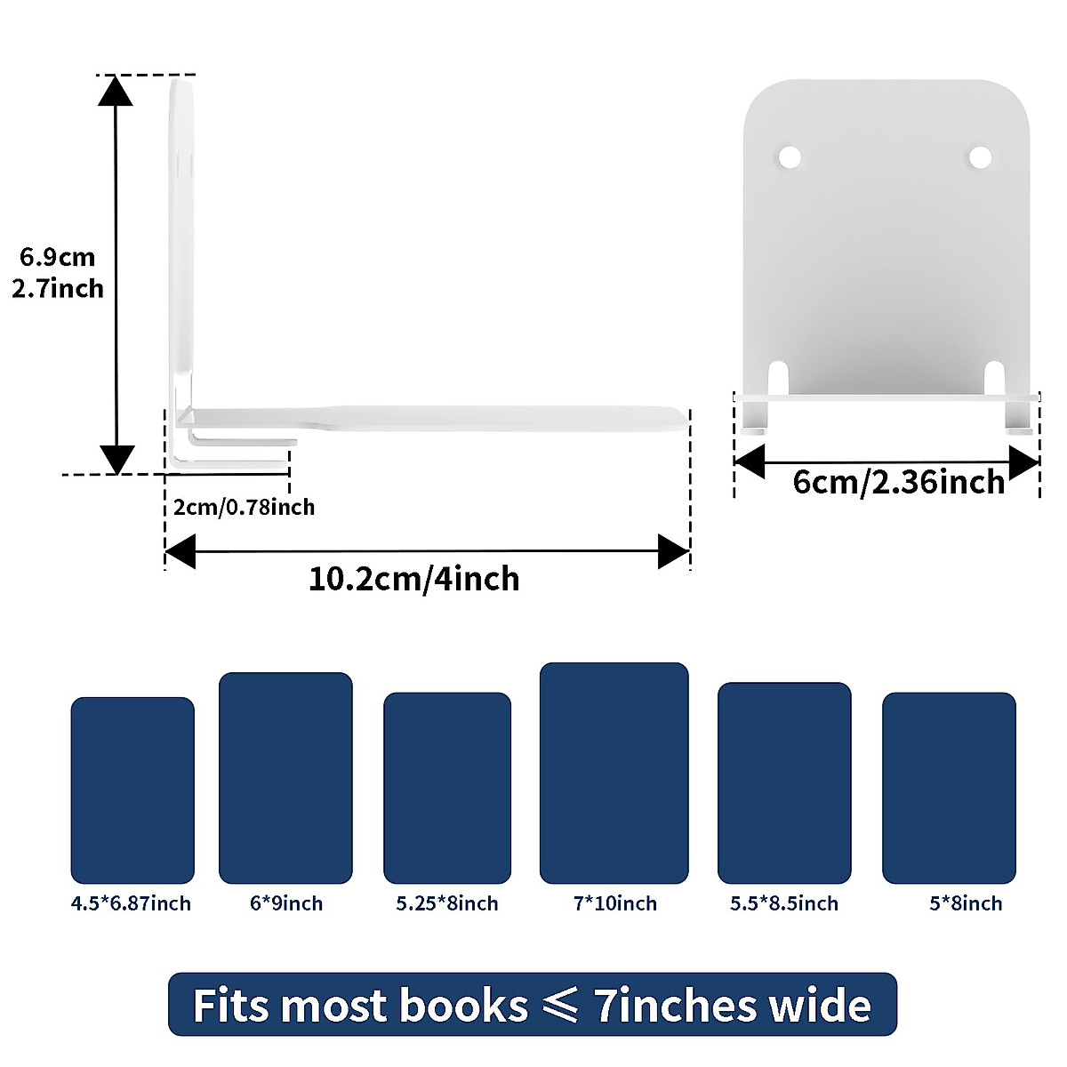 E-Senior Invisible Floating Bookshelves Set of 2, White Wall Mounted Bookshelf, Heavy-Duty Book Organizers, Iron Hanging Shelves for Bedroom, Living Room, Kitchen, Office