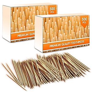 1000 Pieces Premium Bamboo Wooden Toothpicks - For Personal Hygiene, Disposable Appetizer Skewers, Cocktail Sticks or Arts & Crafts - by Mobi Lock