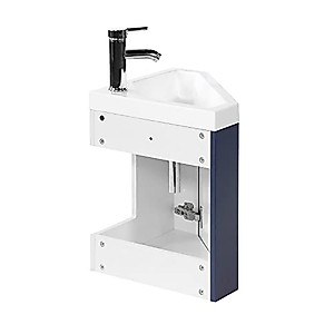 walsport 16" Corner Bathroom Vanity Floating Single Sink Combo for Small Space Wall Mounted Cabinet Set Design Resin Basin Sink Top Chrome Faucet and Drain,Blue