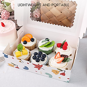 JOHOUSE 6 Count Cupcake Boxes, 6 Sets Cupcake Container with Windows and Inserts Bakery Boxes for Cupcakes Muffins Cookies 9.5" x 6.3" x 3"