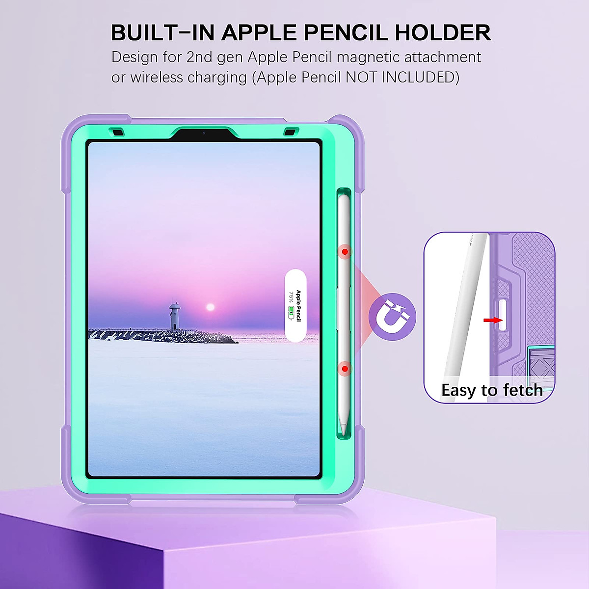 BENTOBEN iPad Air 5/4 Case, 10.9" Tablet Cover with Kickstand, Pencil Holder, Magnetic Closure for Kids, Purple