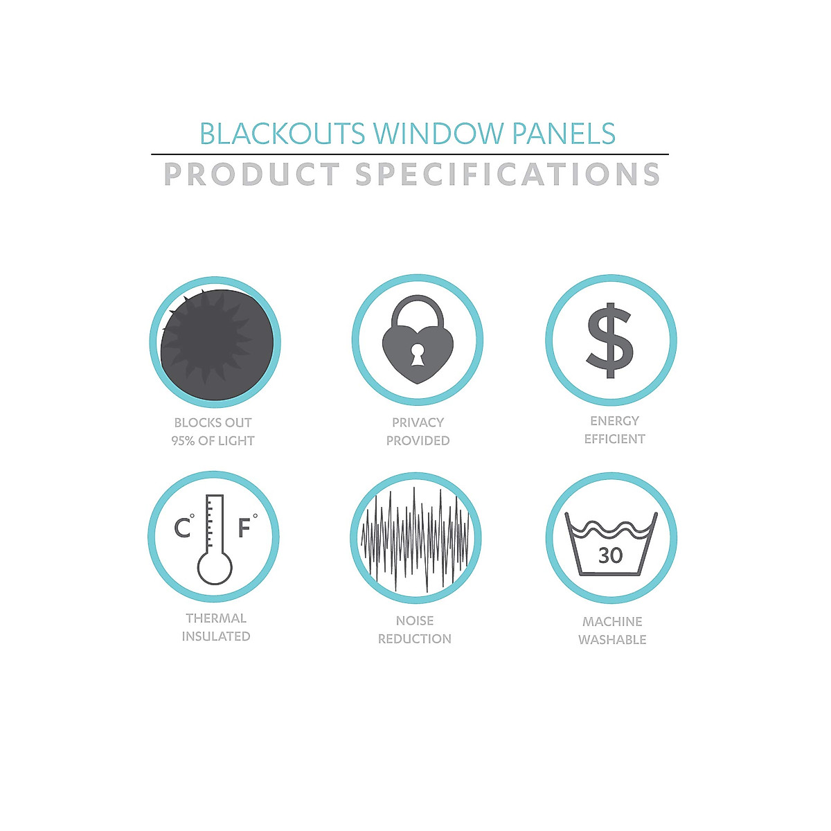 Lush Decor, Light Gray Insulated Knotted Tab Top Blackout Window Curtain Panel Pair, 95" x 52", 95 in x 52