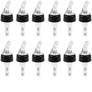 Measure Liquor Pourer, 1 OZ Plastic Measured Liquor Pourer Auto Measuring Shot Chamber Pourer Pour Spout Stopper for Liquor Wine (Transparent, pack of 12)