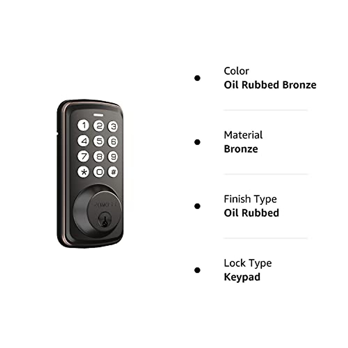 Keyless Entry Door Lock, Zomoss Electronic Keypad Deadbolt Lock, Auto Lock, 20 User Codes, Digital Deadbolt for Front Door, Easy to Install, 1 Press Locking, Oil Rubbed Bronze