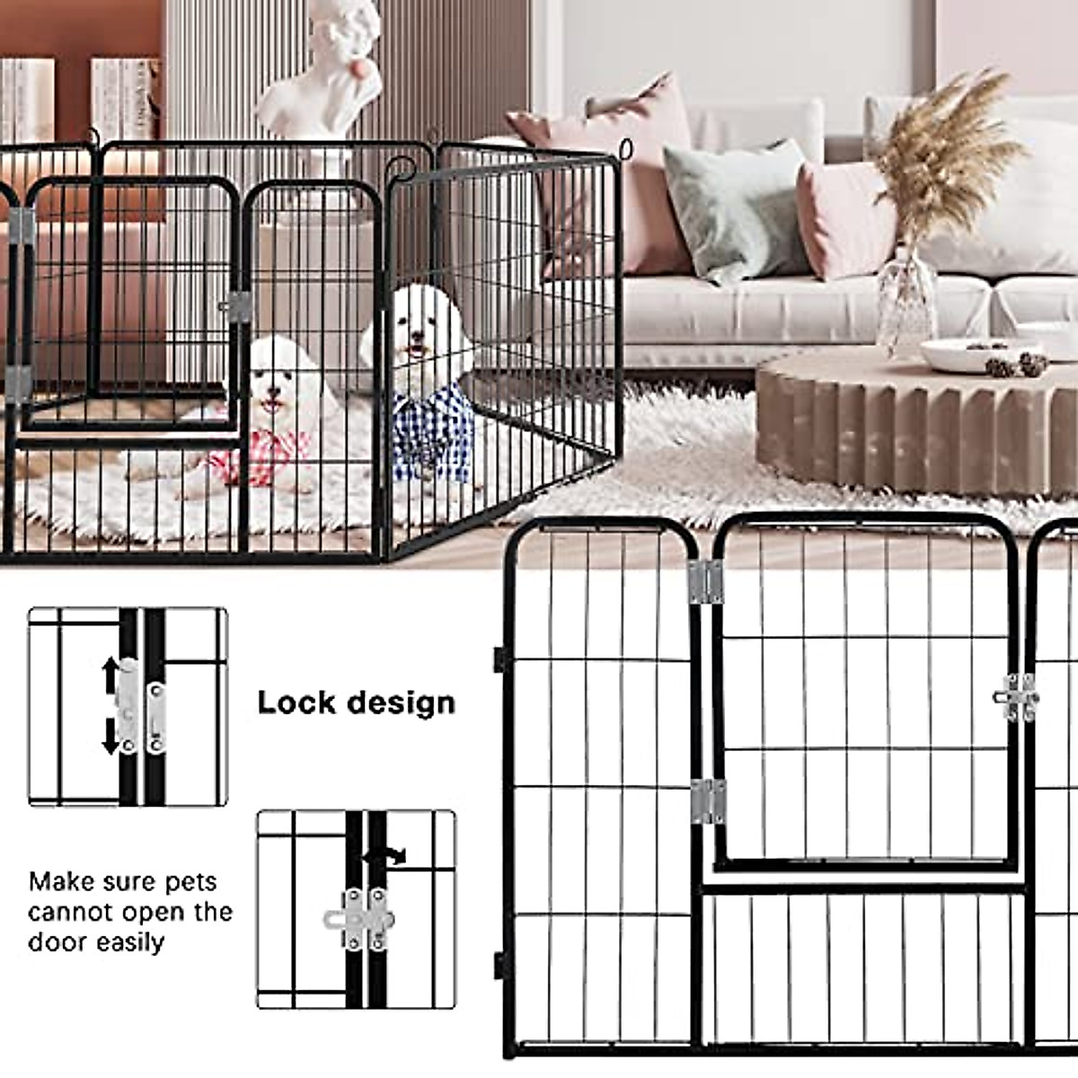 PUKAMI Dog Fence for The Yard, 8/16 Panels 24/32/40 Height x32 inch Width,Puppy Playpen for Small Medium Dog Portable Dog Playpen Exercise Pen for Indoor Outdoor,Pet Playpen Fence for Yard,RV,Camping