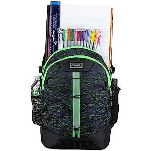 FUEL 18” Unisex Backpack Terra Sport Spacious Dual Compartment w/Laptop Sleeve and Bungee for Travel, College, Work - Neon Outline Camo