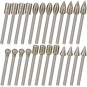THEKBS 24Pcs Stone Carving Set Diamond Burr Set, Rotary Grinding Burrs Engraving Bits Set with 1/8-inch Shank Universal Fitment Rotary Tool Accessories for Carving, Grinding, Polishing, Engraving