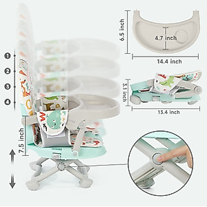 YOLEO Baby High Chair Booster Seat for Dining Table Height Adjustable Toddlers Chair Portable Foldable Highchair with Cushion & Tray Removable(Green)