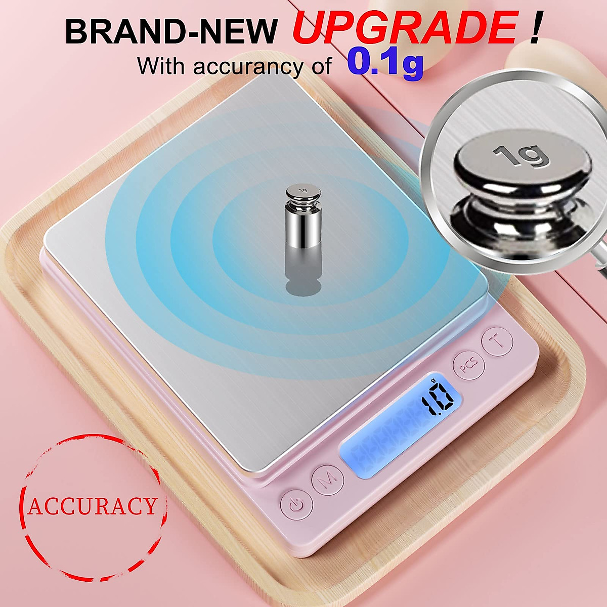 Digital Food Scale for Food Ounces and Grams，YONCON 3000g/0.1gram Accuracy Multifunctional Kitchen Scale for Cooking, Baking | Small Size for Easy Storage | Tare Function