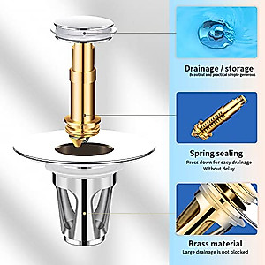 HAOMIAO Bathroom Sink Stopper(1.1-1.5inch, Brass Pop Up Wash Basin Plug Cover for Bathtub drains, Anti-Clogging Bath Plug Stopper Sink Drain Strainer with Basket (Chrome)