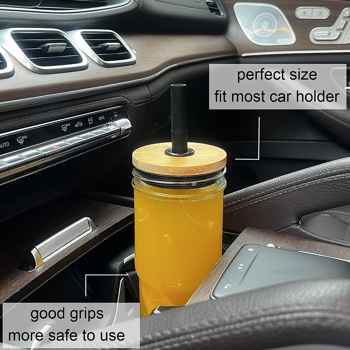 ALINK Glass Cups with Lids and Straws, 24 oz Mason Jar Drinking Glasses Tumbler with Silicone Boot, Tips, Brush, Reusable Iced Coffee Cups, Boba Tea Smoothie Cups - 2 Black