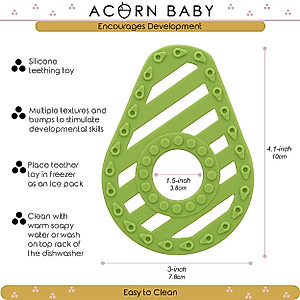 Acorn Baby - Teething Toy - Avocado Silicone Teether Toy Promotes Cognitive Development - Relives Sore and Swollen Gums