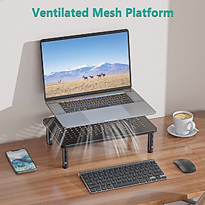 WALI Monitor Stand Riser, Adjustable Laptop Stand Riser Holder, 3 Height Adjustable Underneath Storage for Office Supplies (STT003), 1 Pack, Black