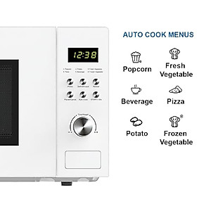 Emerson MW1101W Microwave Oven with Timer & LED Display 1000W, 10 Power Levels, 6 Pre-Programmed Settings, Removable Glass Turntable with Child Safe Lock, 1.1 Cu. Ft, White