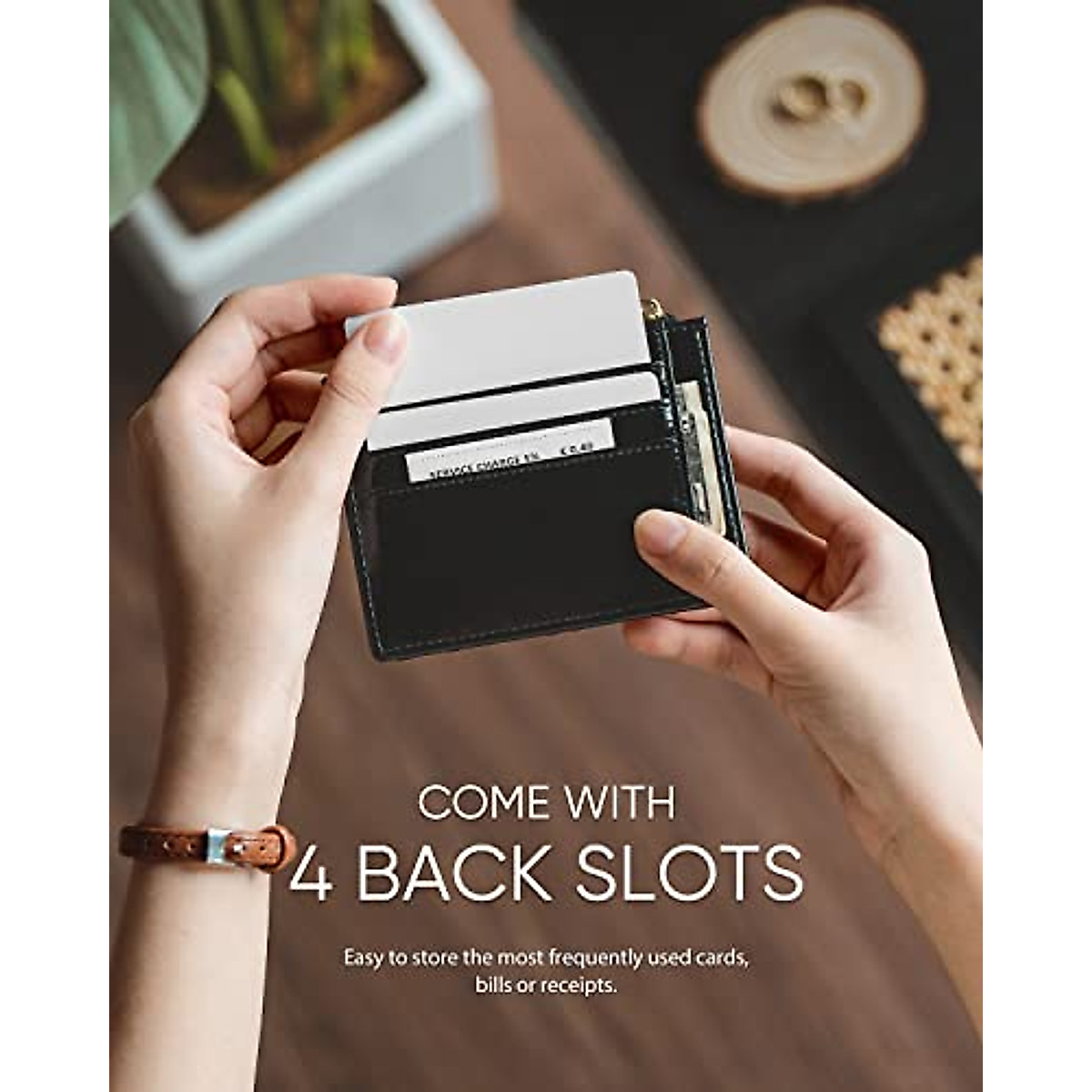 Vulkitty Slim Wallet for Women Minimalsit Bifold Leather Purse RFID Blocking Small Credit Card Wallet with Zipper Pocket(Black)