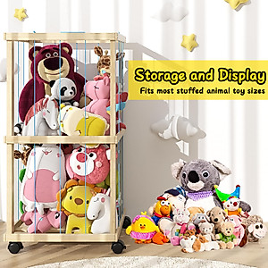 PatioDeco Stuffed Animal Zoo Storage Cage 55" Wood Large Stuffed Animal Storage Basket, Toy Storage for Big Small Stuffed Animals