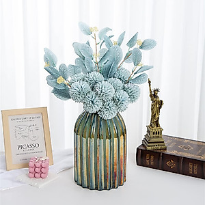 RUJIU 6 Pieces/lot Artificial Plants Fake Eucalyptus Leaves of Bouquet for Bride Home Table Garden Decoration (Light Blue)