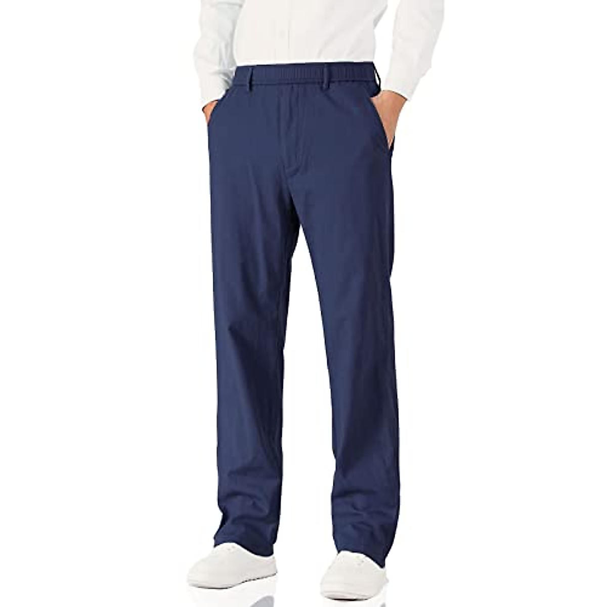 Soojun Men's Relaxed Fit Elastic Waist Drawstring Cotton Linen Pants, Navy, 30W x 32L