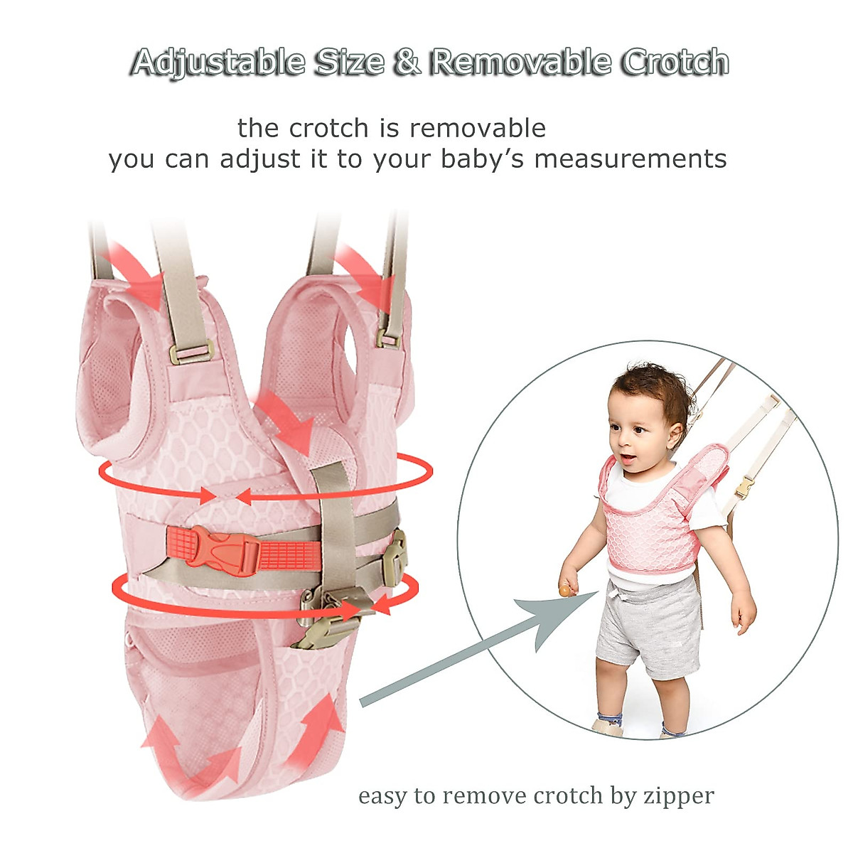 Huifen Baby Walker for Girls Adjustable Baby Walking Harness with Detachable Crotch Baby Support Assist Handheld Kids Walker Helper for Baby Learn to Walk (9-24 Months) (Breathable Pink) …
