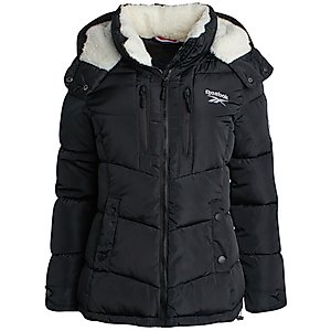Reebok Women's Puffer Jacket - Heavyweight Quilted Puffer Jacket with Faux Fur Trim Hood - Outerwear Jackets for Women (S-XL), Size Large, Black