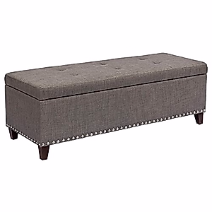 Homebeez Storage Ottoman Bench Fabric Tufted Foot Rest Stool with Nailhead Trim(Gray Brown)
