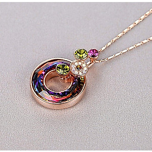 GEMMANCE Mother's Day Gifts Round Bubble Necklace Made with Austrian Crystals, Volcano Rainbow Stone, Rose Gold Plated, 18”+2”Chain