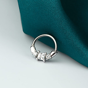 COCHARM 16g Silver 8mm Clicker Septum Rings Clear CZ Diamond Sparkling Daith Earrings Jewelry for Women Men