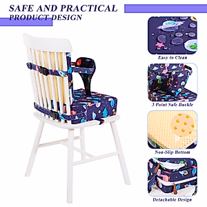 Toddler Booster Seat for Dining Table, Dinosaur Booster Seat for Table with Backrest and Adjustable Seat Belts Non-Slip Bottom Portable Booster Seat Increasing Cushion for Kid Baby Eating Travel Home